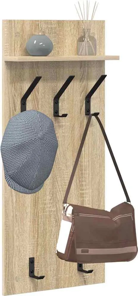 věšák, nástěnný, 1 prkno, polička, háčky, kompozitní dřevo, 90x40x10 cm, dub sonoma, Dekorino TK20260010