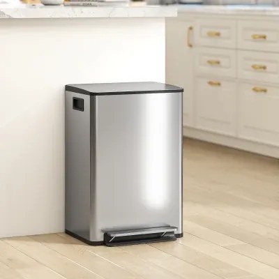 HOMCOM kuchyňský odpadkový koš 50 l, odpadkový koš s pedálem, vyjímatelný vnitřní kýbl, měkké zavírání víka, 41,7x36,6x62 cm, stříbrný