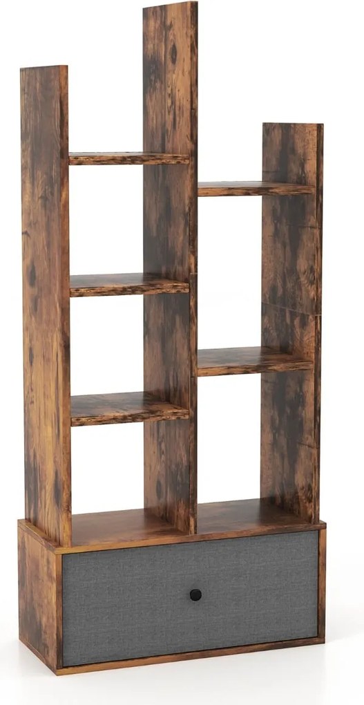 Costway 7-Tier otevřená knihovna se zásuvkou – 53 × 24 × 118 cm