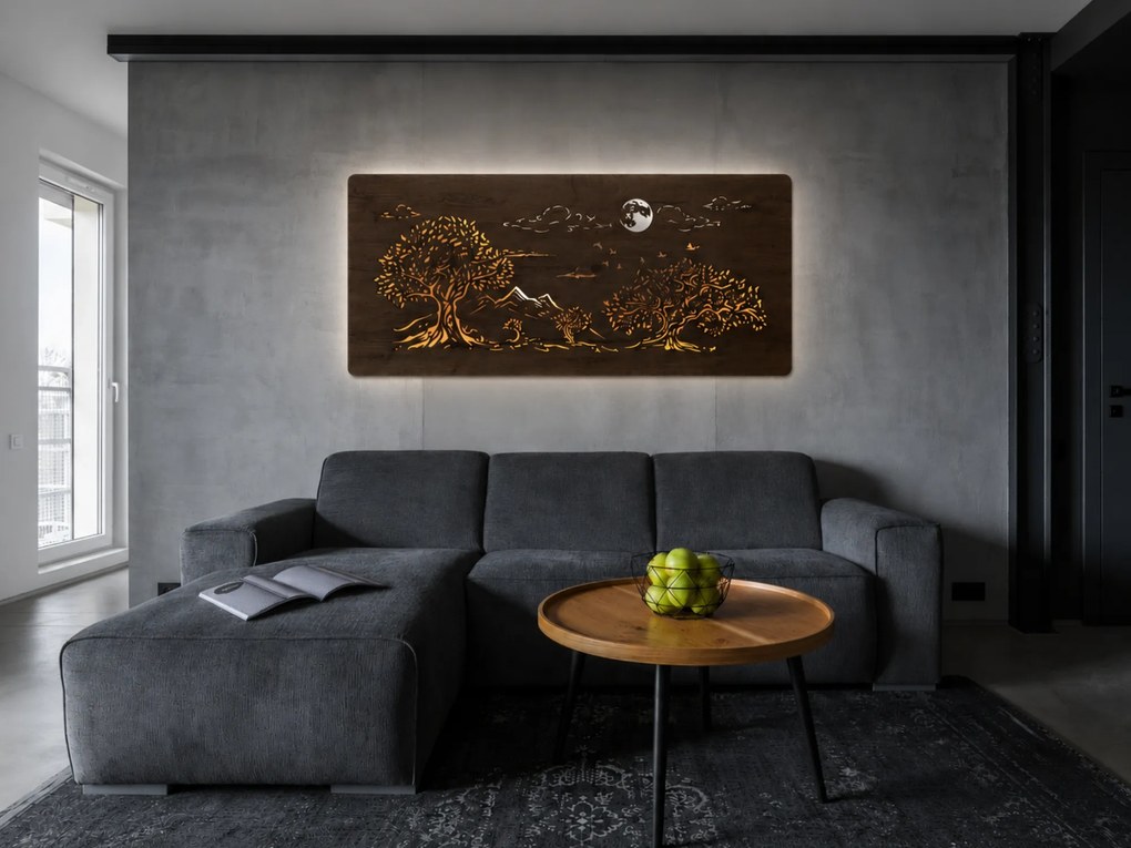 Li-Go "Čtyři duby a měsíc" světelný obraz 230V 130x60 cm provedení povrchu: jedle