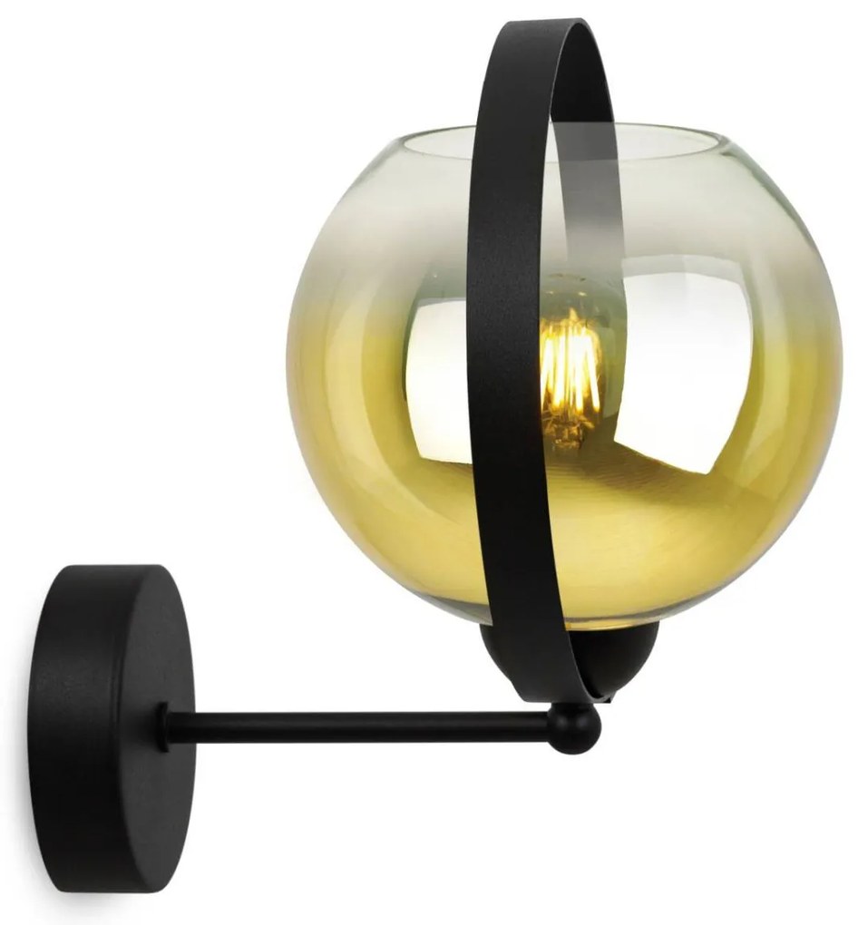 Nástěnné svítidlo Bergen Gold Ring, 1x zlaté/transparentní skleněné stínítko (fi 15cm)