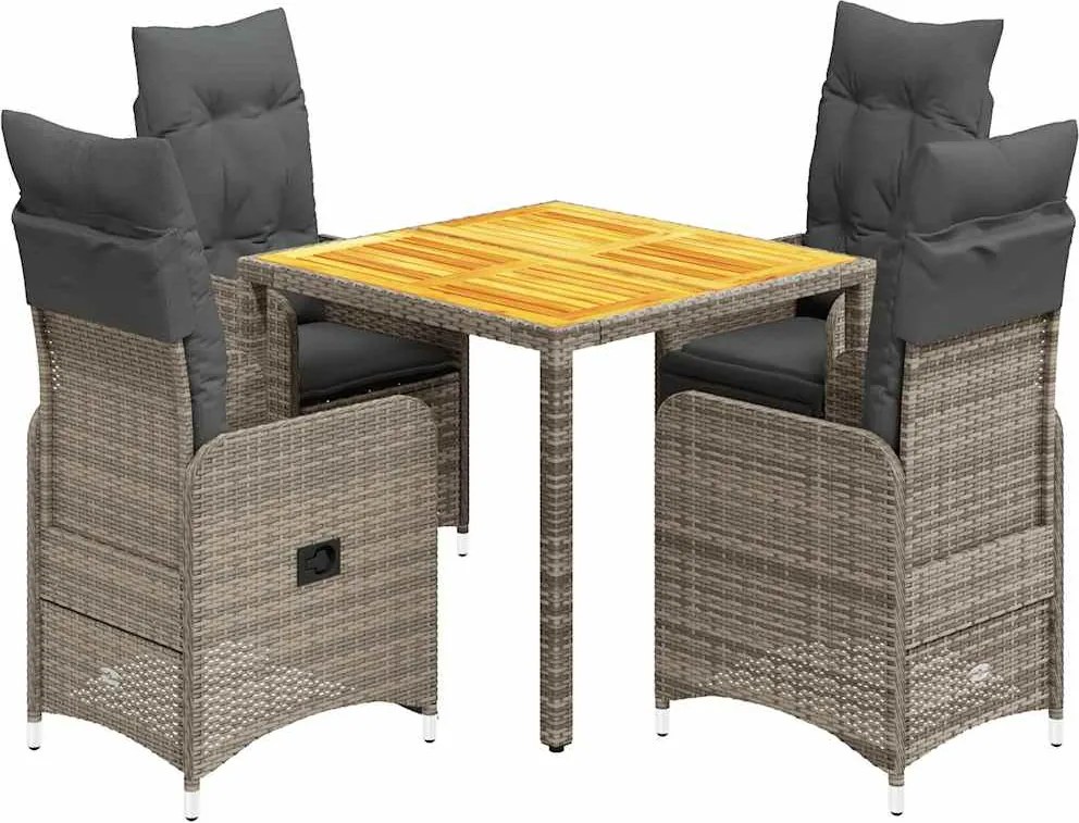 5dílný zahradní bistro set s poduškami šedý polyratan 3277021