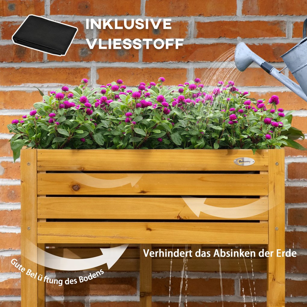 Vyvýšený záhonový truhlík Outsunny 64 x 80 x 30 cm se sklopnou deskou a dřevěným vnitřním obložením, bylinkový záhon v hnědé barvě