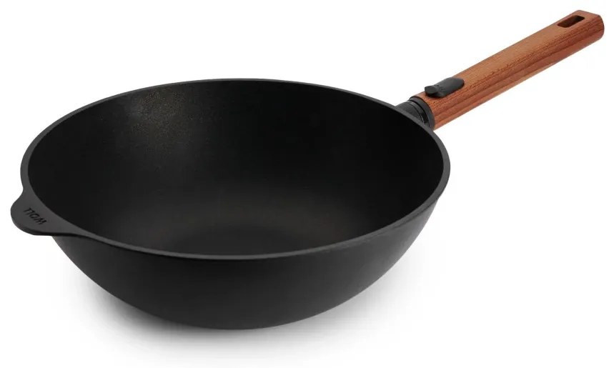 Woll Nepřilnavá wok pánev Eco Logic QXR s dřevěnou odnímatelnou rukojetí, 28 cm 11028WLCI-Q