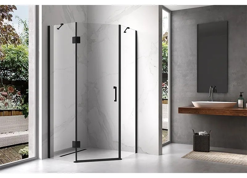 BPS-koupelny Pětiúhelníkový sprchový kout HYD-PK10B 90x90 černá/transparent + vanička HYD-PSV-ST08B bílá