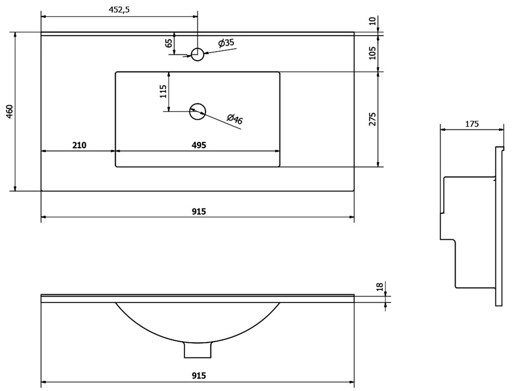 Sapho, SLIM keramické umyvadlo 90x46cm, nábytkové, 1601-90