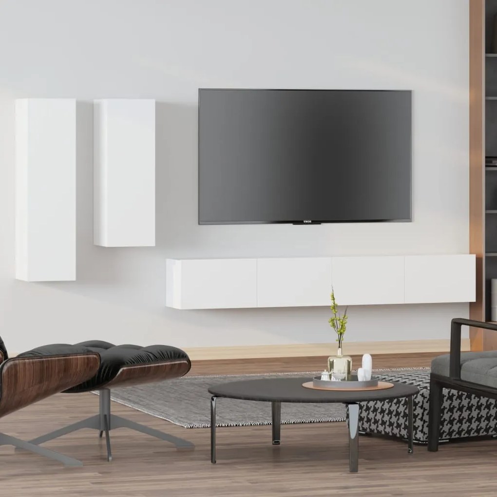 4dílný set TV skříněk bílý kompozitní dřevo 3114630