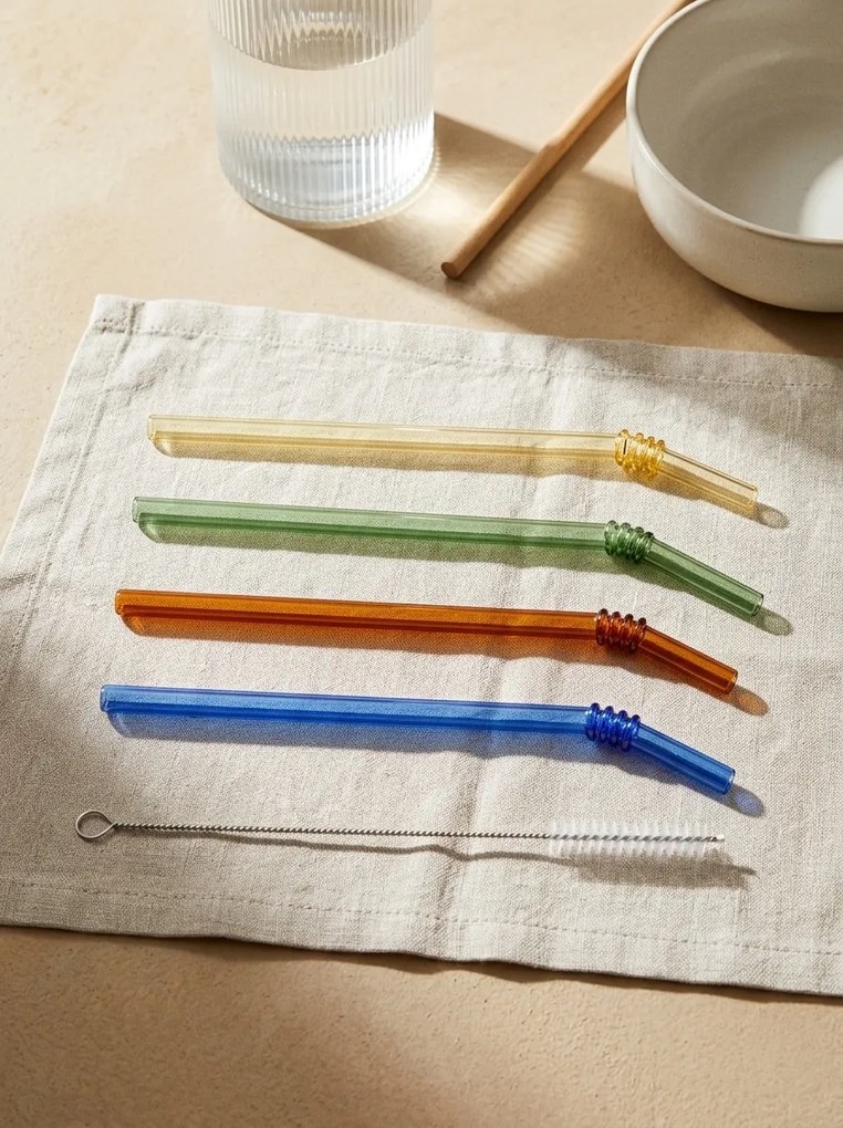Sinsay - Skleněná brčka s kartáčkem na čištění 5 pack - vícebarevná