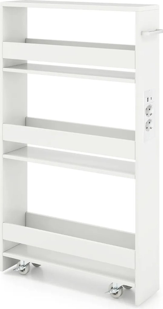 Costway Výklenkový vozík 13 cm široký 4patrový kuchyňský vozík úzký s nabíjecí