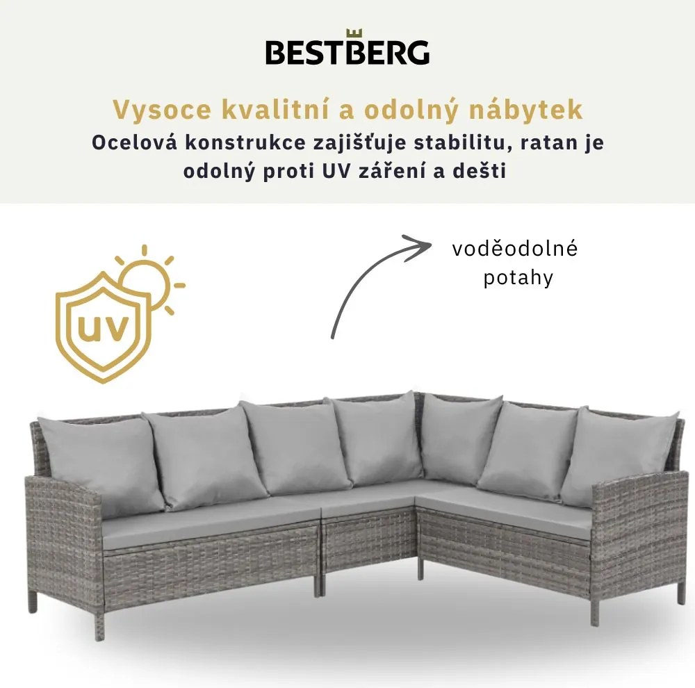 4dílná zahradní ratanová rohová souprava BestBerg BBRF-1092B / černá/šedá