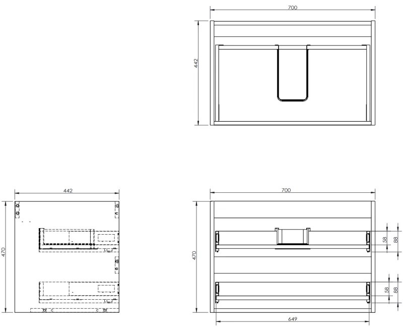 Mexen Orio, koupelnová skříňka 70 cm, 2 zásuvky, grafitová matná, 91A10-07047-2-BFF66