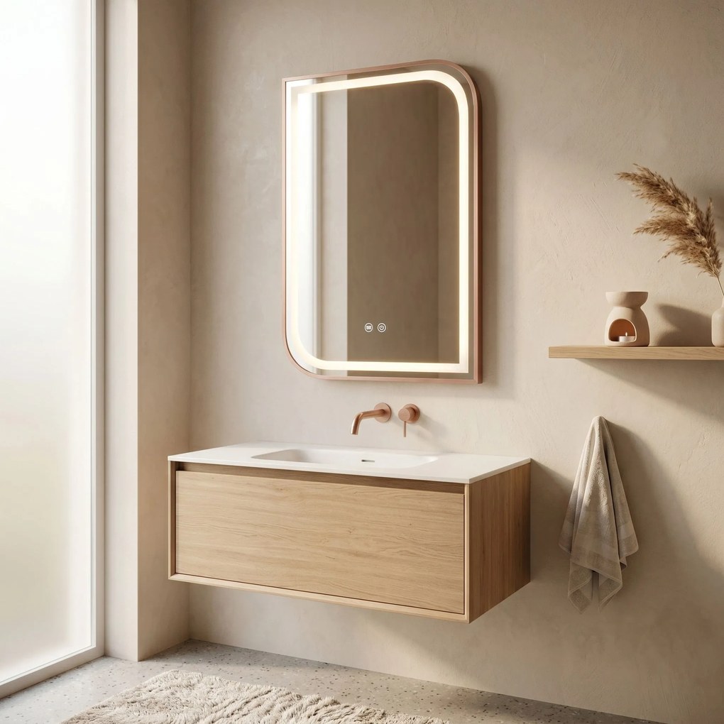 Rea ZONE, LED zrcadlo 50x70cm v rámu, broušené růžové zlato, HOM-00304