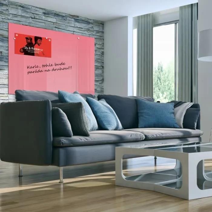 Růžová perlová firemní skleněná magnetická tabule Smatab® - 100 x 65 cm