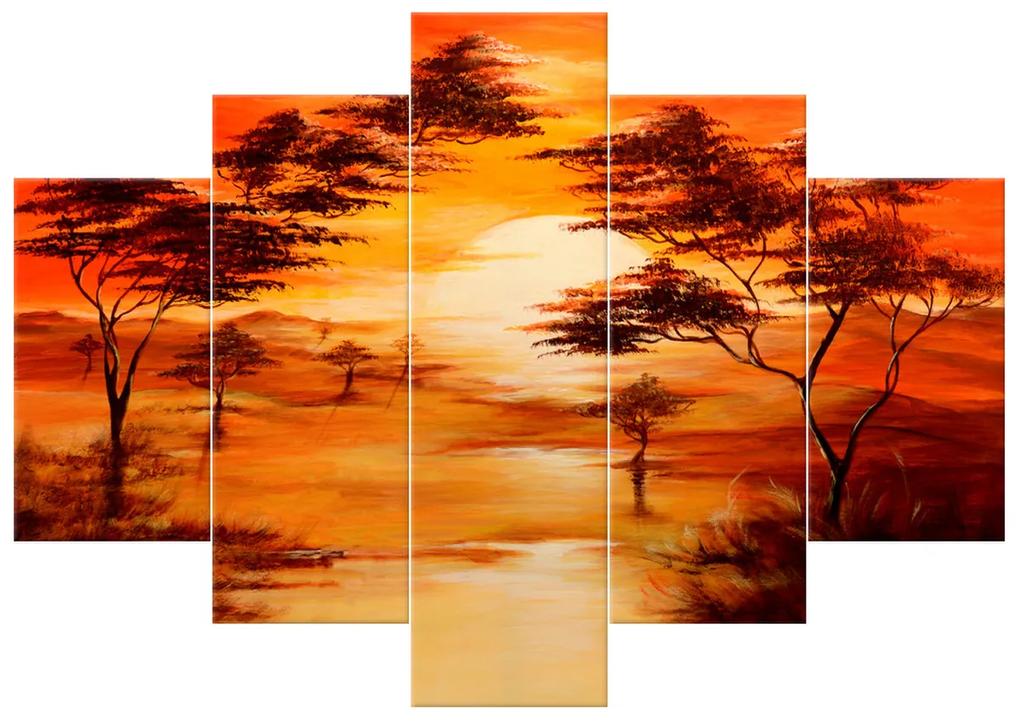 Gario Ručně malovaný obraz Západ slunce - 5 dílný Rozměry: 100 x 70 cm