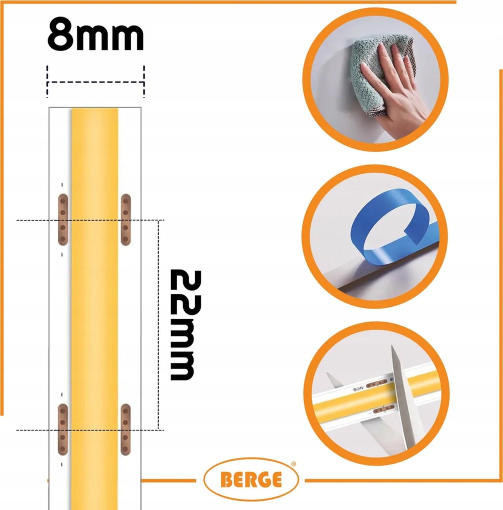 BERGE LED pásek COB Neon 24V - 480D - 9W/m - IP20 - 1m - 990lm - teplá barva