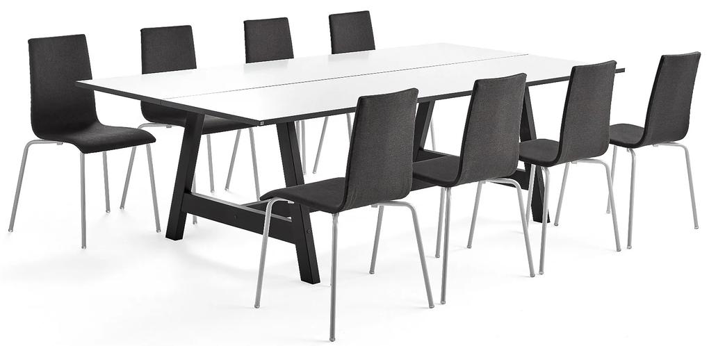AJ Produkty Sestava NOMAD + MELVILLE, jednací stůl a 8 tmavě šedých židlí