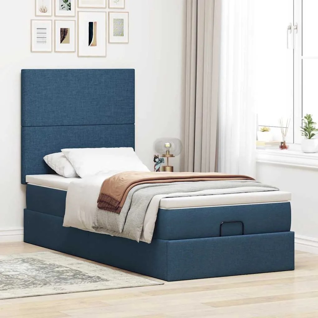 Osmanský rám postele s matrací modrá 90x190cm textil 3313042