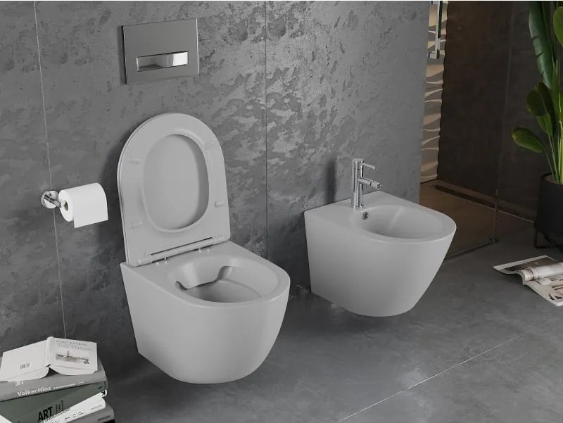 Mexen Lena wc mísa Rimless se sedátkem s tichým zavíráním slim, duroplast, světle šedá mat - 30224061