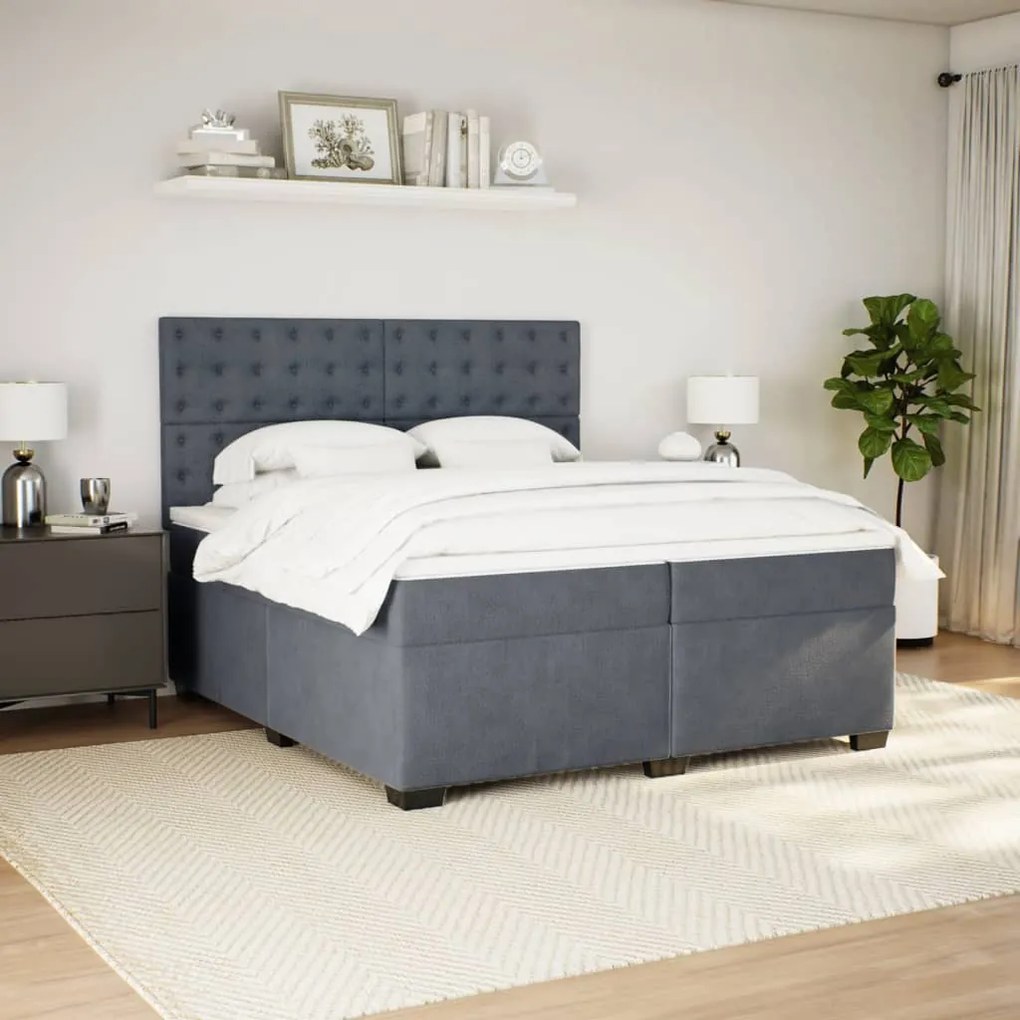 Box spring postel s matrací tmavě šedá 200x200 cm samet 3293315