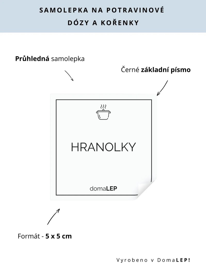Samolepka na kořenky HRANOLKY průhledná  5 × 5 cm základní písmo
