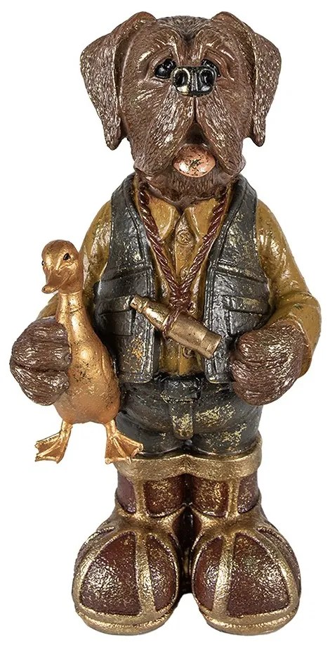 Hnědo-zelená dekorativní figurka pes držící kachnu - 16*14*34 cm