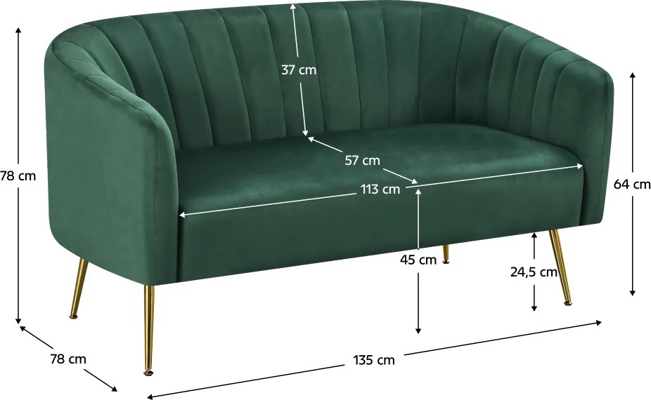 Designový 2-sed, tmavě zelená Velvet látka/gold chrom-zlatý, BAGY