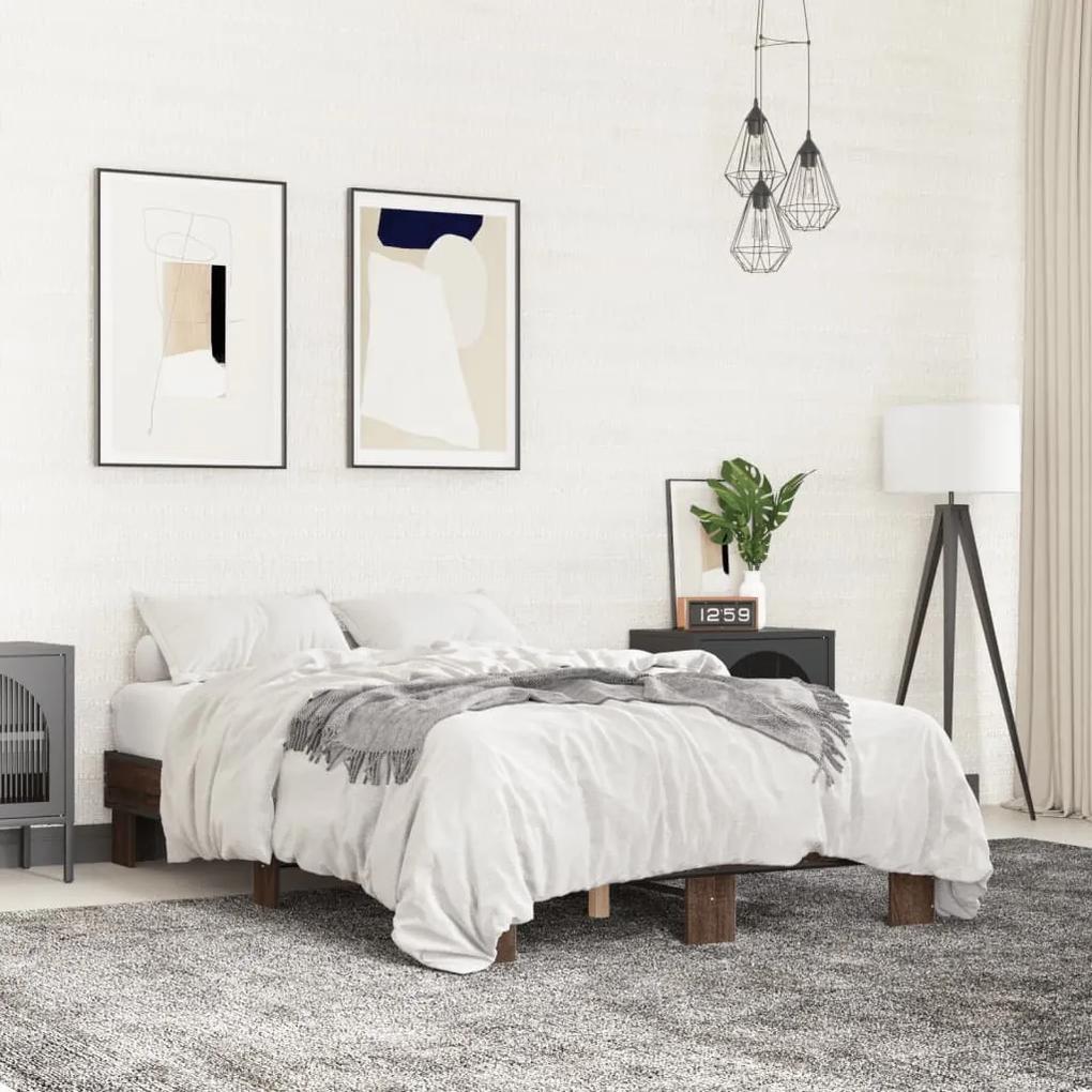 Rám postele hnědý dub 135 x 190 cm kompozitní dřevo a kov - Default Title