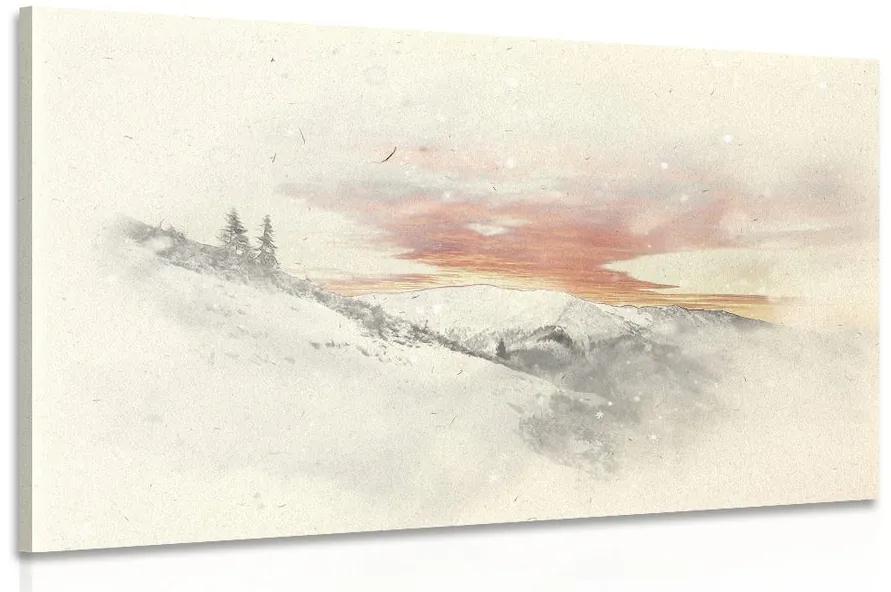 Obraz západ slunce nad zasněženými horami Varianta: 90x60