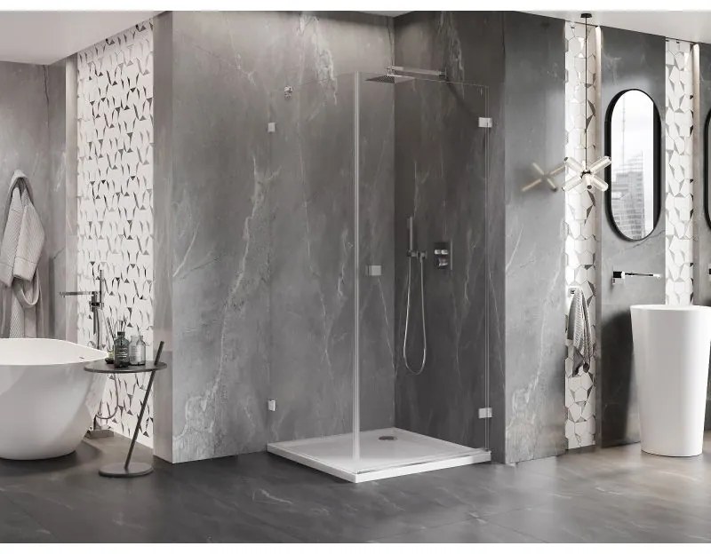 Mexen Lunar-B, pravostranný výklopný sprchový kout 70 x 70 cm, 8mm čiré sklo, chromový profil, 832-070-070-01-00-P