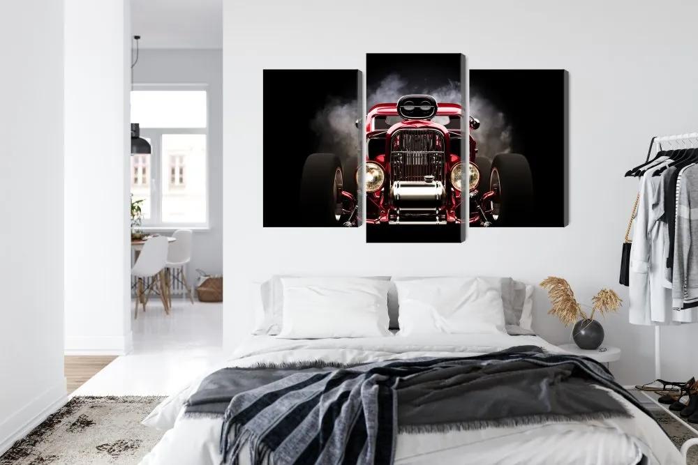 Vícedílný obraz Hot Rod Auto Na Pozadí Kouře Nedostatek Nedostatek Plátno Canvas 150x100