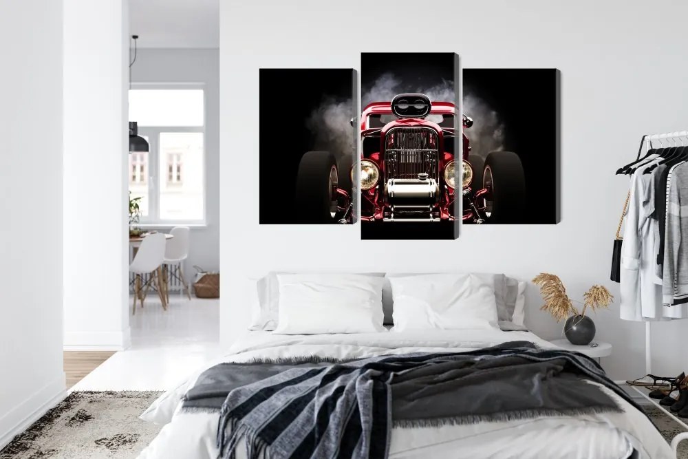 Vícedílný obraz Hot Rod Auto Na Pozadí Kouře Nedostatek Nedostatek Plátno Canvas 60x40