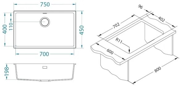 ALVEUS 1150058 - Kuchyňský dřez OMNI 75x45 cm granit/bílá
