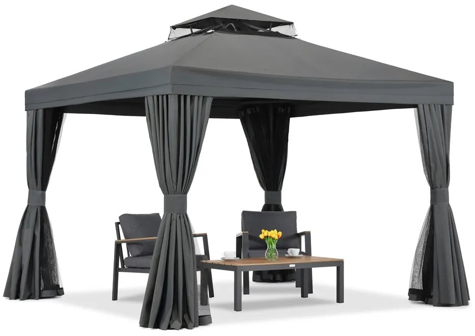 Zahradní pavilon s moskytiérou a závěsy Valencia 3x3 antracit Garden Point