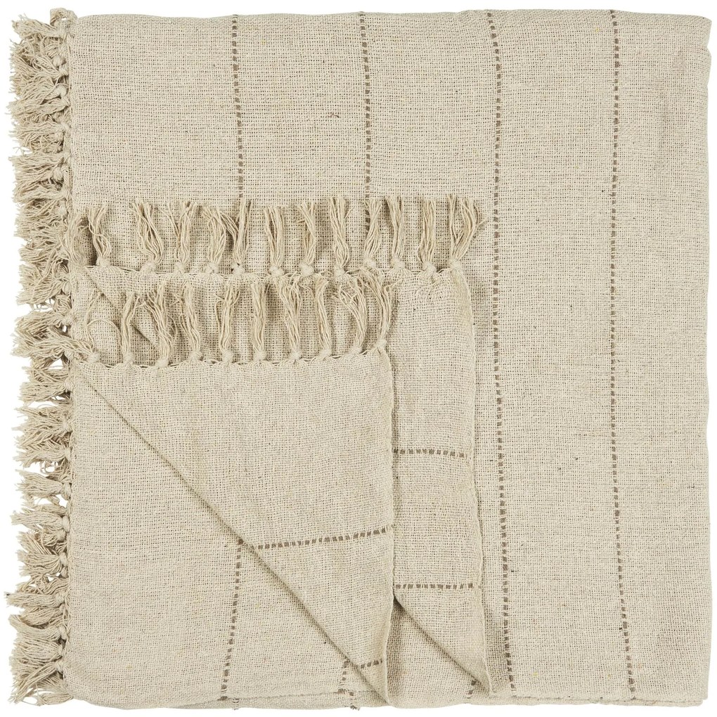 IB LAURSEN Přehoz na postel Cream/Brown Stripes 240 x 240 cm, krémová barva, textil