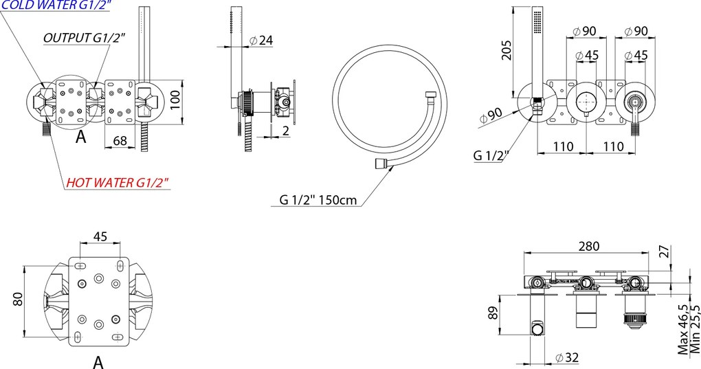 Sapho Versi sprchová vanová baterie podomítková s ruční sprchou 2 výstupy chrom RV052