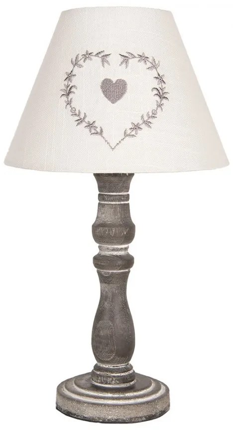Šedá stolní lampička se srdíčkem Shabby - Ø 23*40 cm E27/max 1*40W