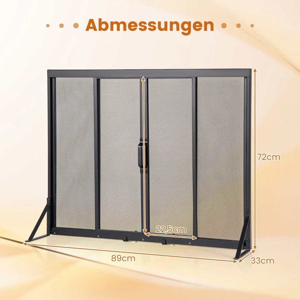 Costway Krbová zástěna s posuvnými dvířky Volně stojící ohniště – 89 × 72 cm