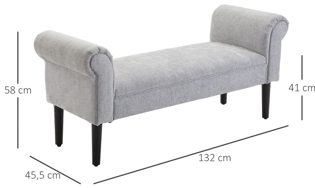 HOMCOM Čalouněná lavice Elegantní lavice do obývacího pokoje a předsíně, postelová lavice s válcovými bočnicemi, lněná látka, světle šedá| Aosom