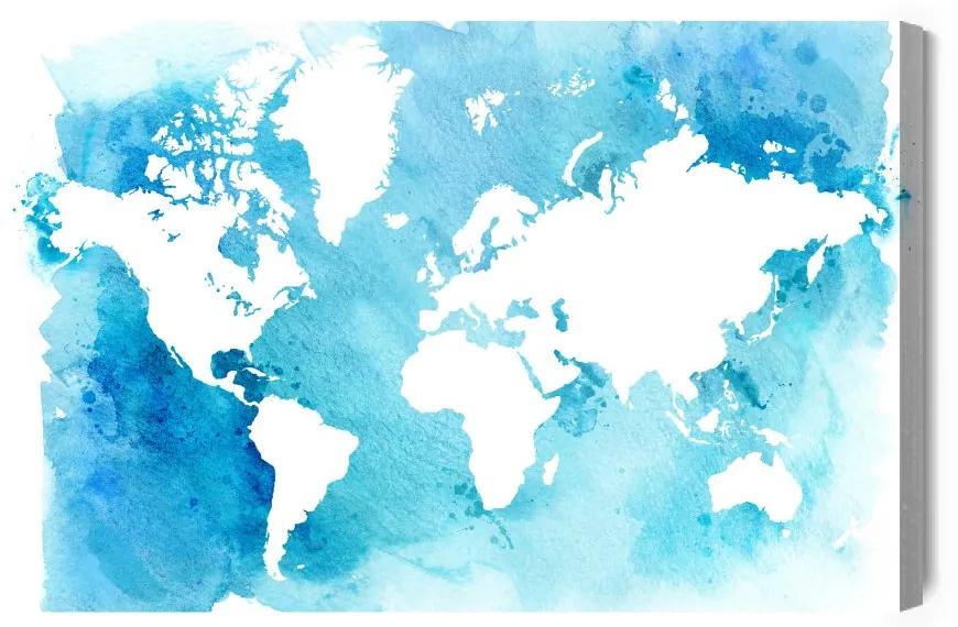 Obraz Modrá A Bílá Mapa Světa Nedostatek Nedostatek Plátno Canvas 120x80