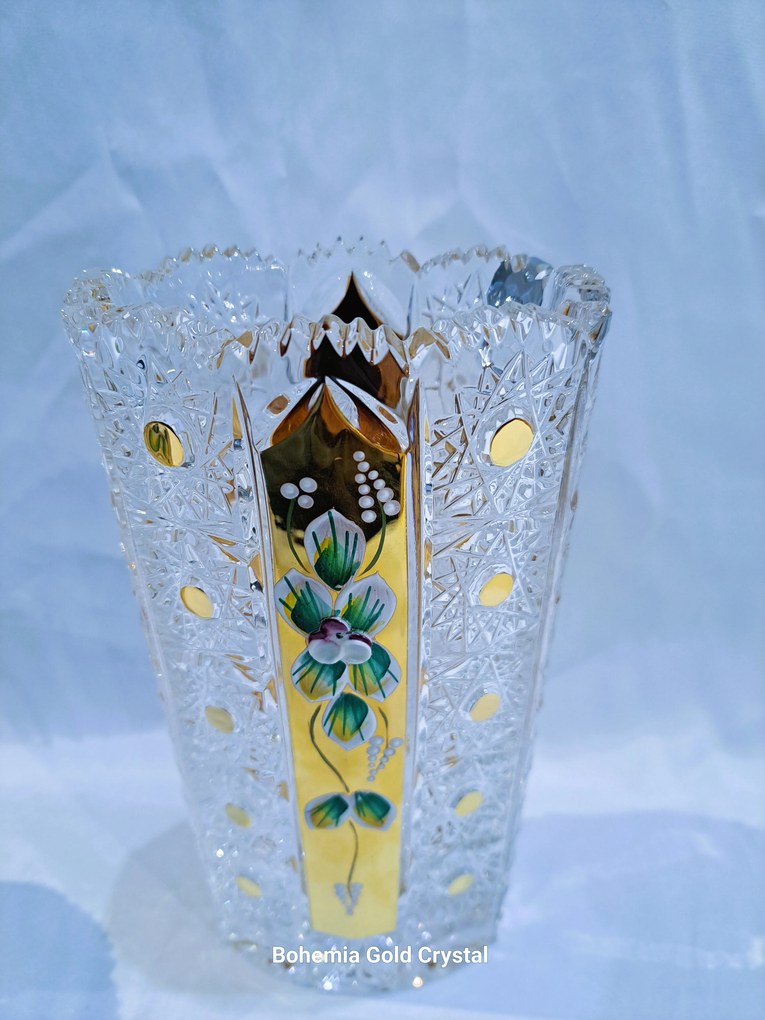 Váza plochá se zlatem a smaltem 23 cm