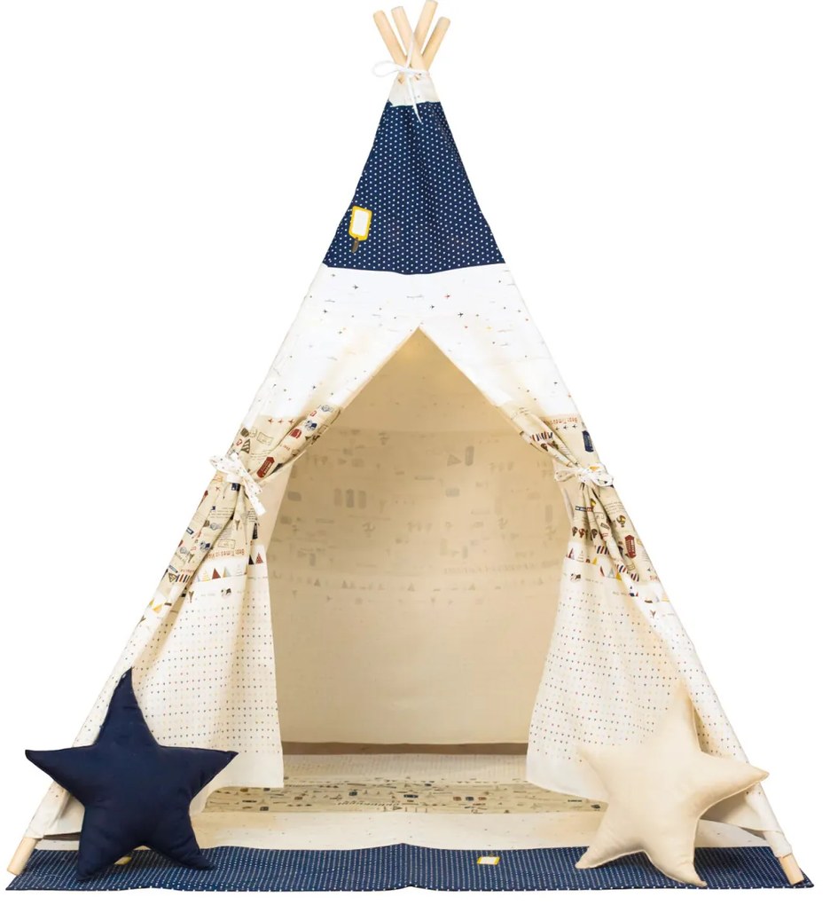 Bino Stan TeePee béžovo-modrý 150 cm