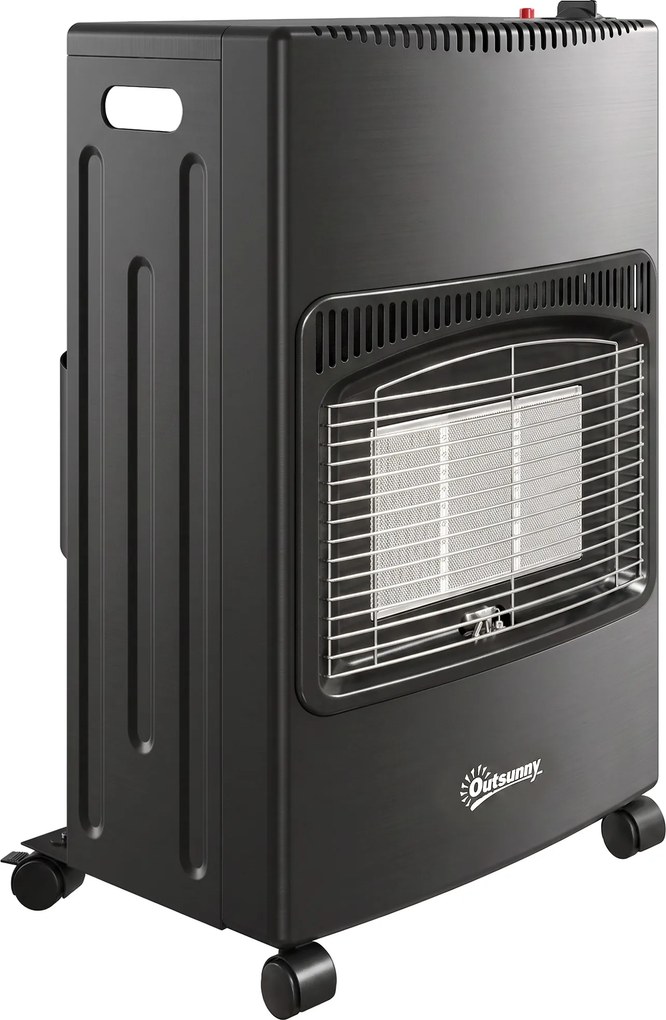 Outsunny Plynový topič venkovní 1,5-4,2 kW sklopný terasový topič s kolečky, ochranným krytem, 3 výkonnostními stupni, hadicí