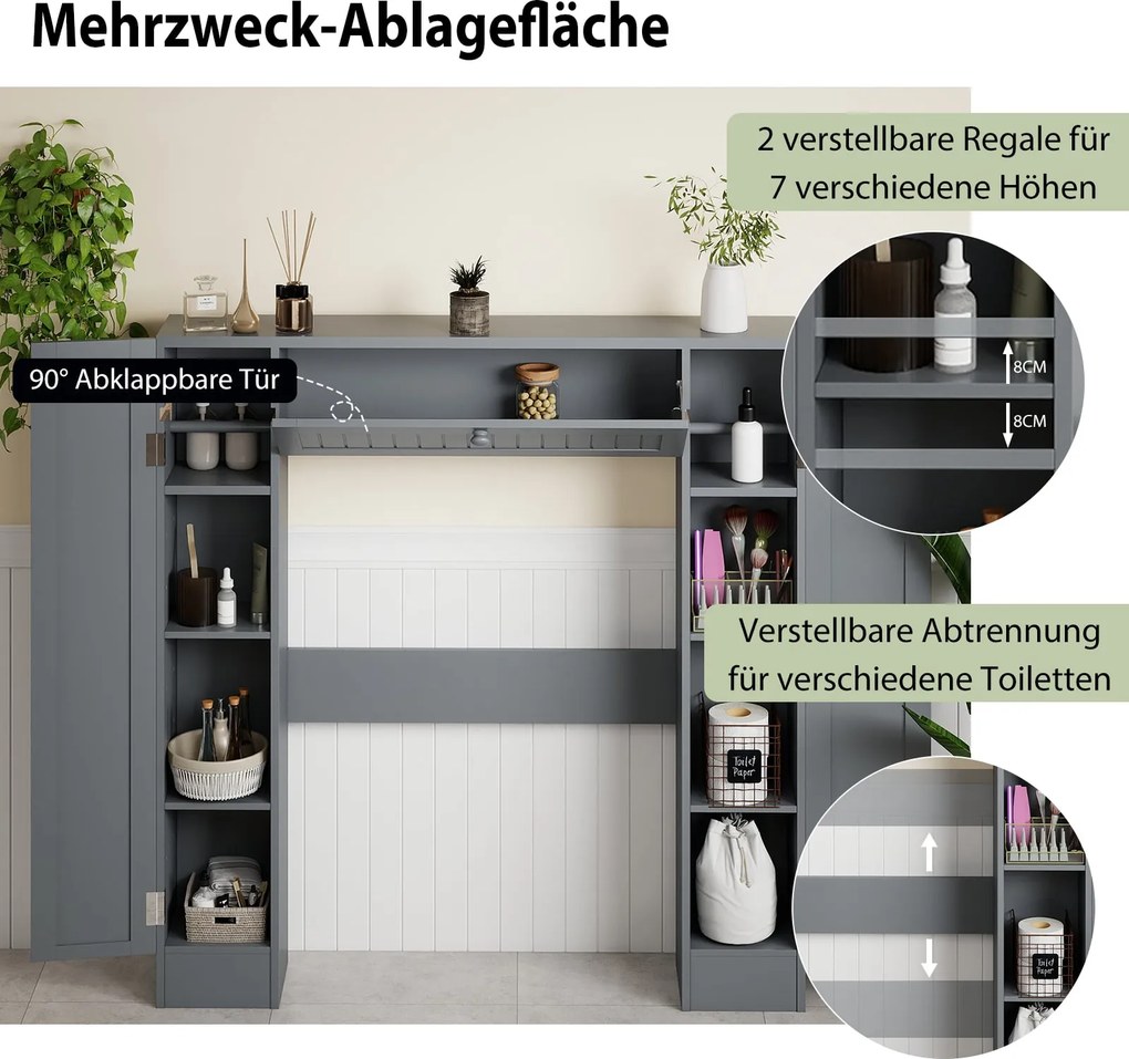 Costway Police nad WC Samostatně stojící koupelnová skříňka s nastavitelnými
