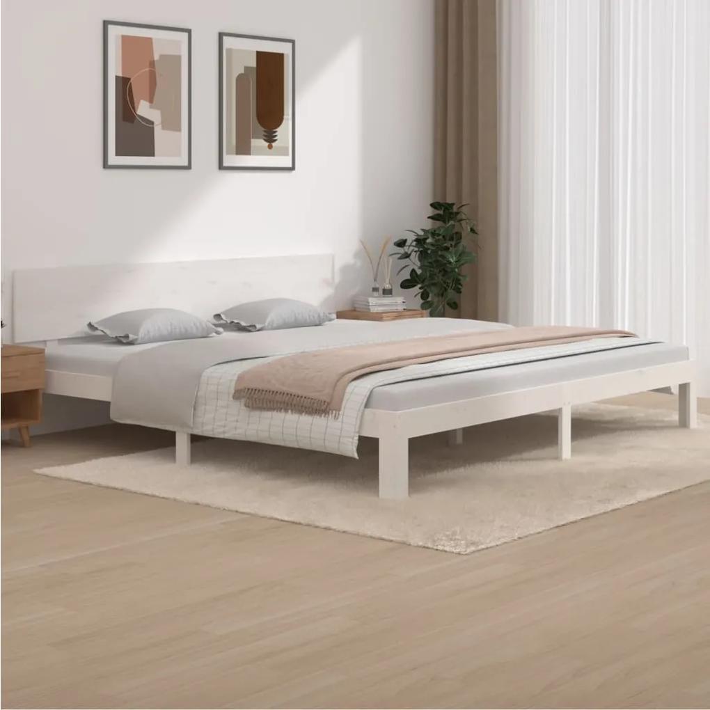 Rám postele bílý masivní dřevo borovice 200 x 200 cm - Default Title