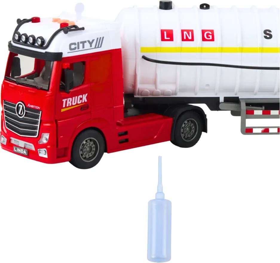 LEAN Toys Nákladní auto cisterna – čerpání vody, světla, zvuky, bíločervené