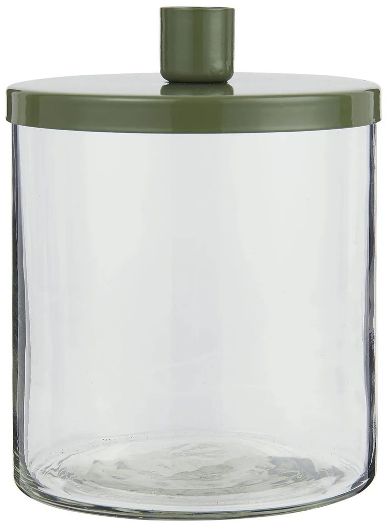 IB LAURSEN Kovový svícen s úložnou sklenicí Green 16,5 cm, zelená barva, čirá barva, sklo, kov