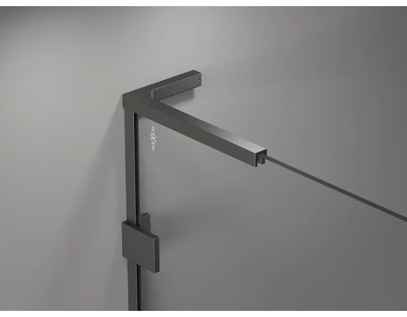 Mexen Lunar, L sklápěcí sprchový kout levý 70 x 70 cm, 8mm čiré sklo, grafitový profil, 834L-070-070-95-00-L