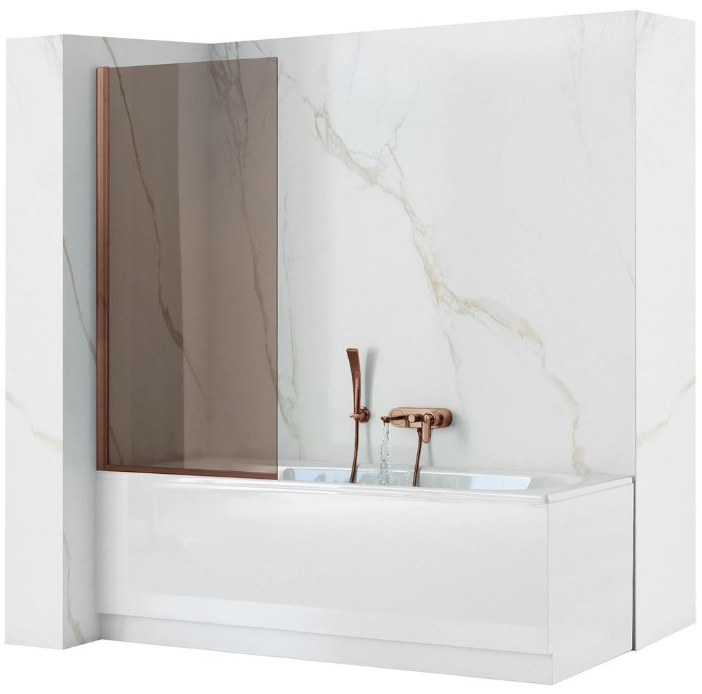 Vanová zástěna REA ELEGANT 80 cm, kartáčovaná měď/hnědá kouřová