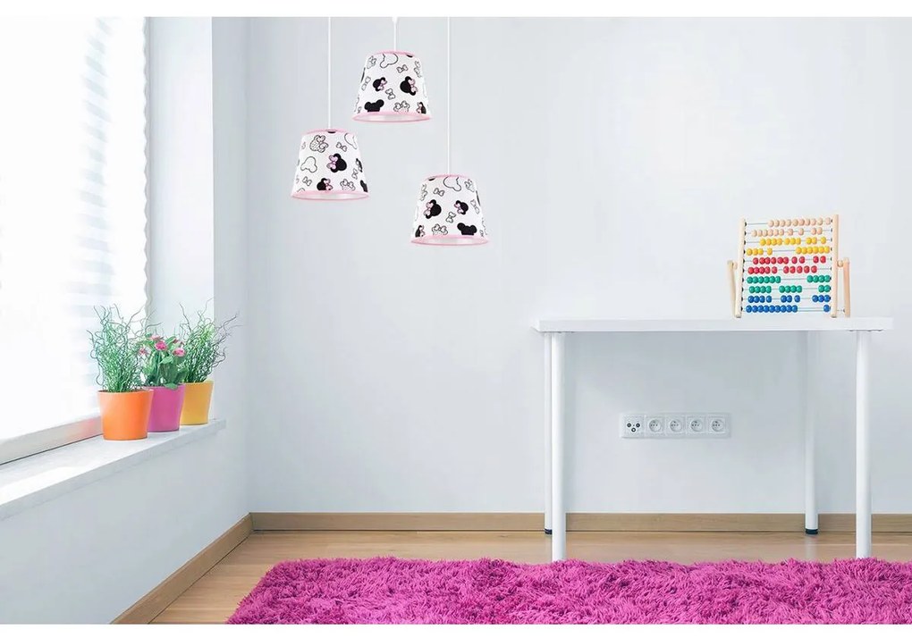 Dětské závěsné svítidlo Minnie, 3x textilní stínítko se vzorem, o, s