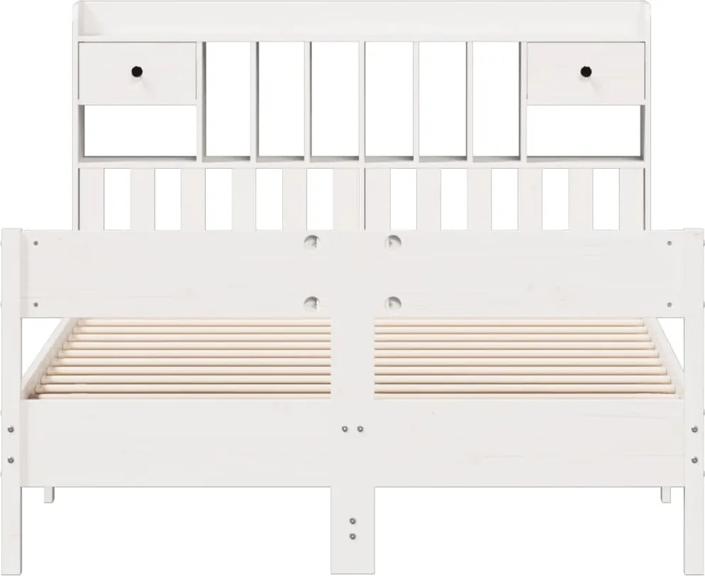 Postel s knihovnou bez matrace bílá 160x200 cm masivní borovice 3323021